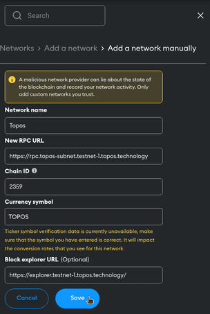 Add Topos and Incal to Metamask | Developer Portal